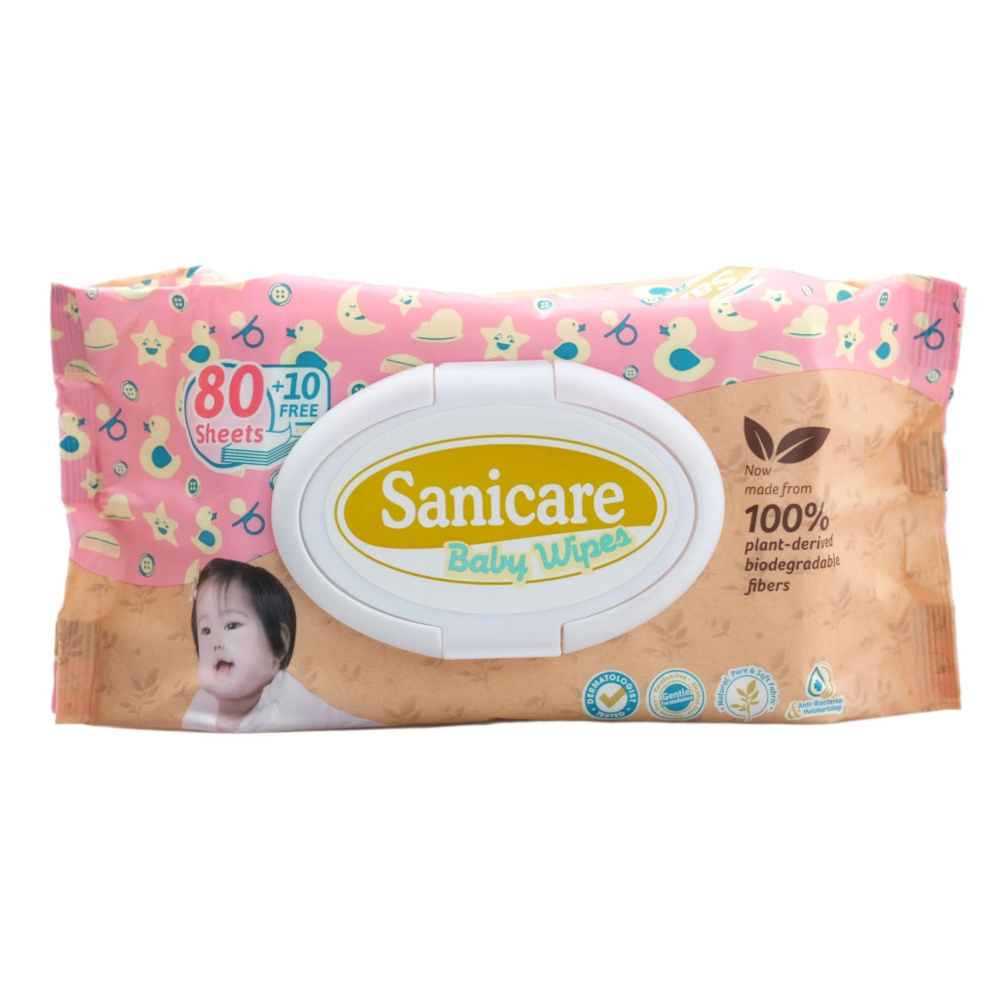 Sanicare Baby Wipes Plant Fibre 80+10 Sheets - Assorted Colors (1 Pack